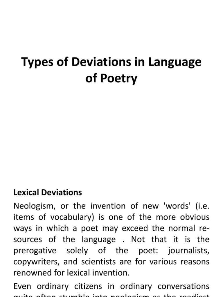 Types of Deviations in Language of Poetry | PDF | Morphology ...