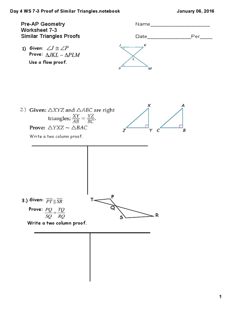 Similar Triangles Proofs Worksheet | PDF | Euclid | Elementary Mathematics