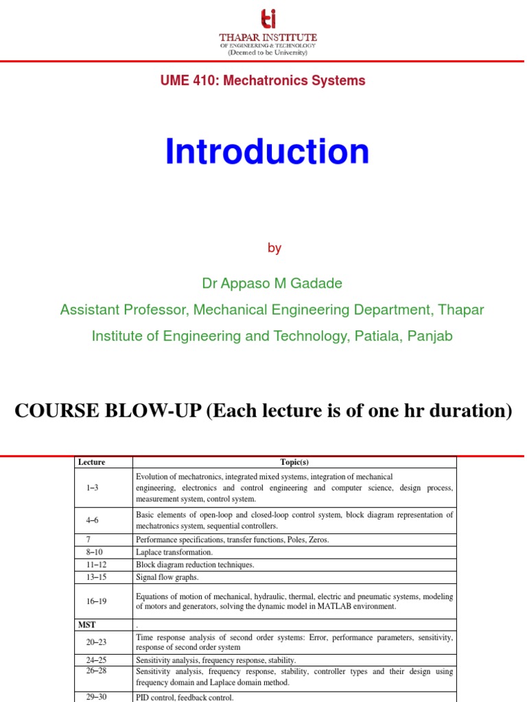 Mechatronics Course Overview | PDF | Mechatronics | Control Theory