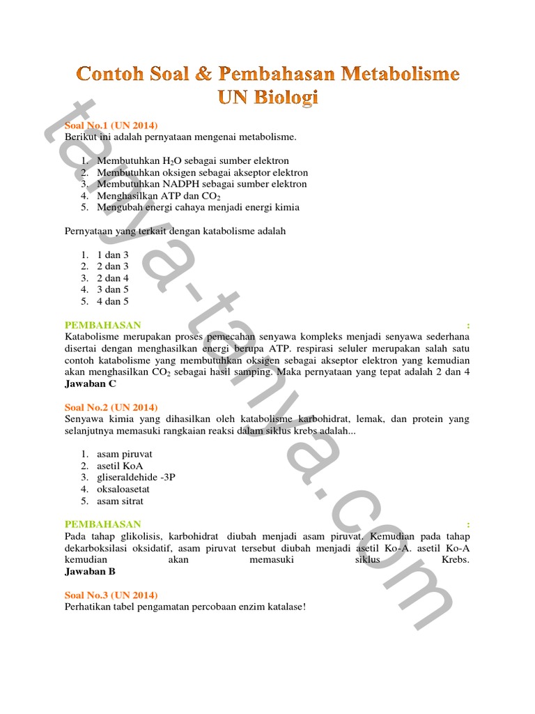 Contoh Soal Metabolisme PDF | PDF