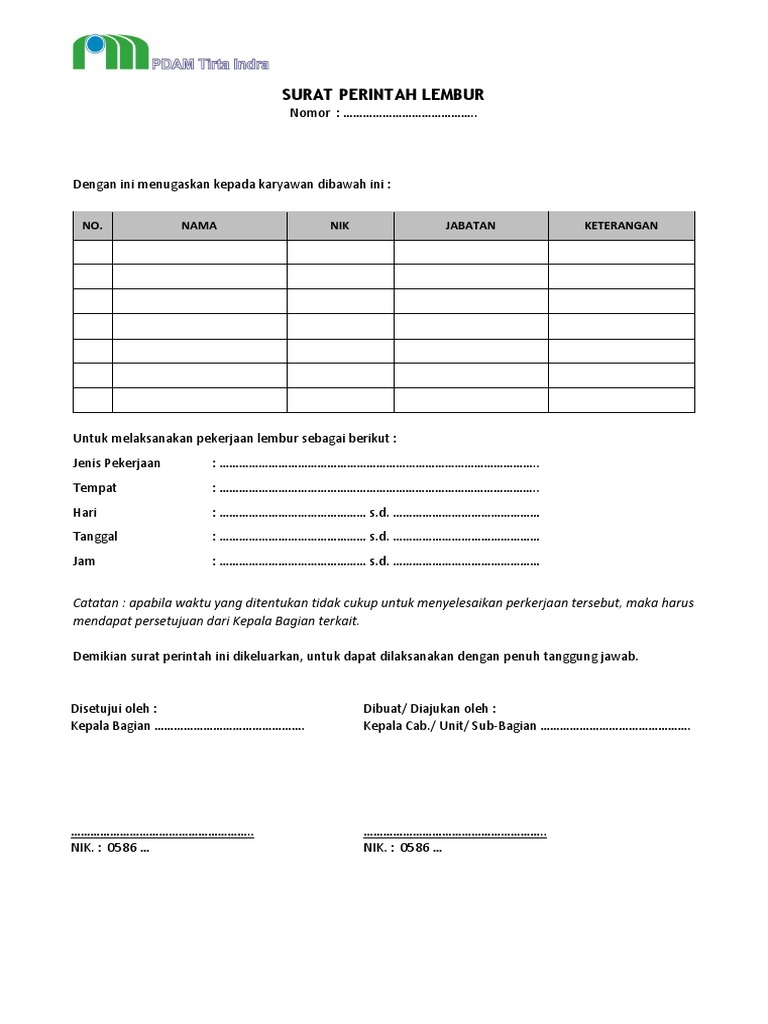 Surat Perintah Lembur | PDF