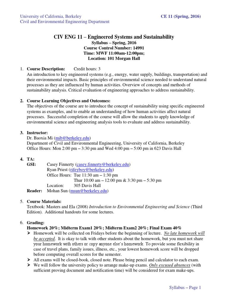 2016 1 CE11 Syllabus-1 | PDF | Sustainability | Fuels