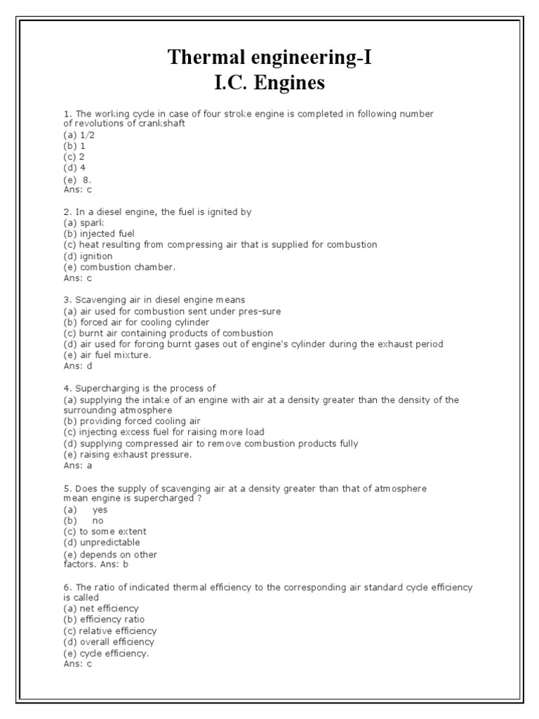 Mechanical Engineering-I.C. Engines Important MCQ | PDF | Internal ...