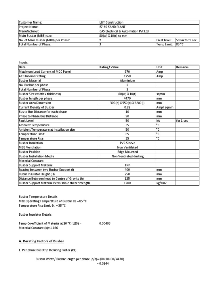 Busbar Design and Sizing Calculations | PDF | Electric Current ...