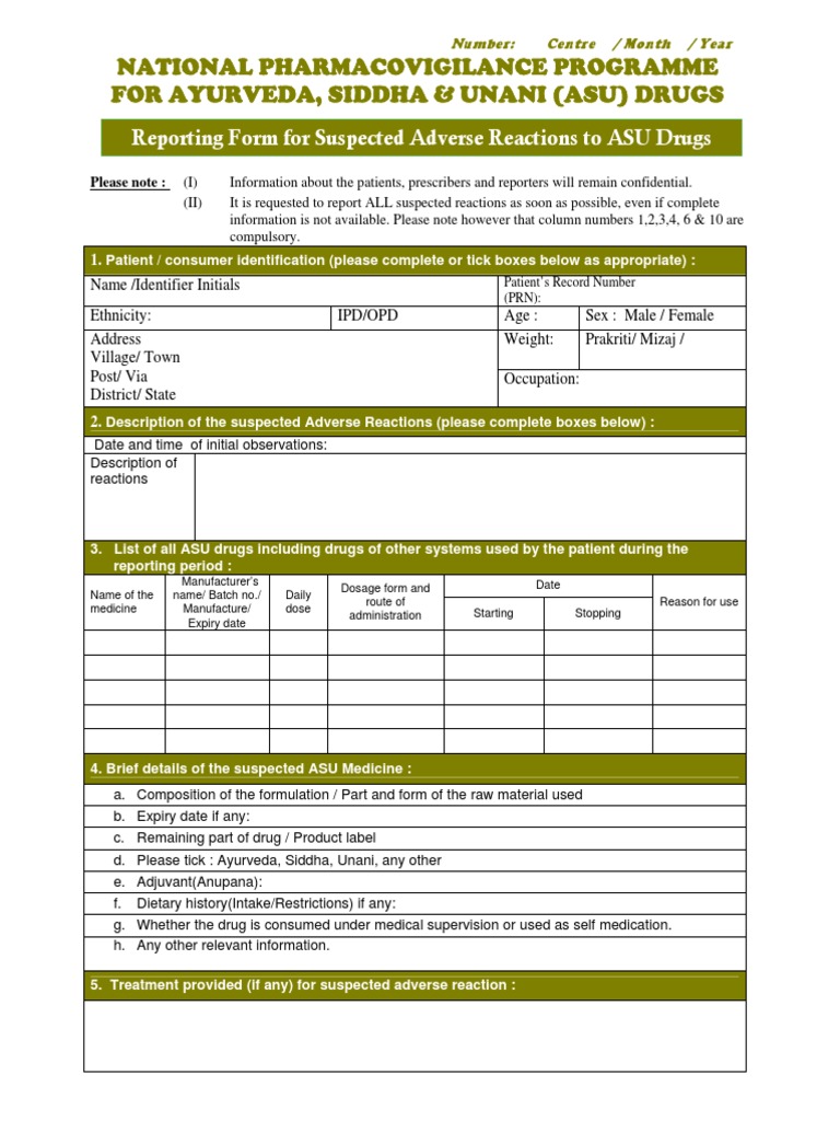 ADR Form | PDF | Pharmacovigilance | Dose (Biochemistry)