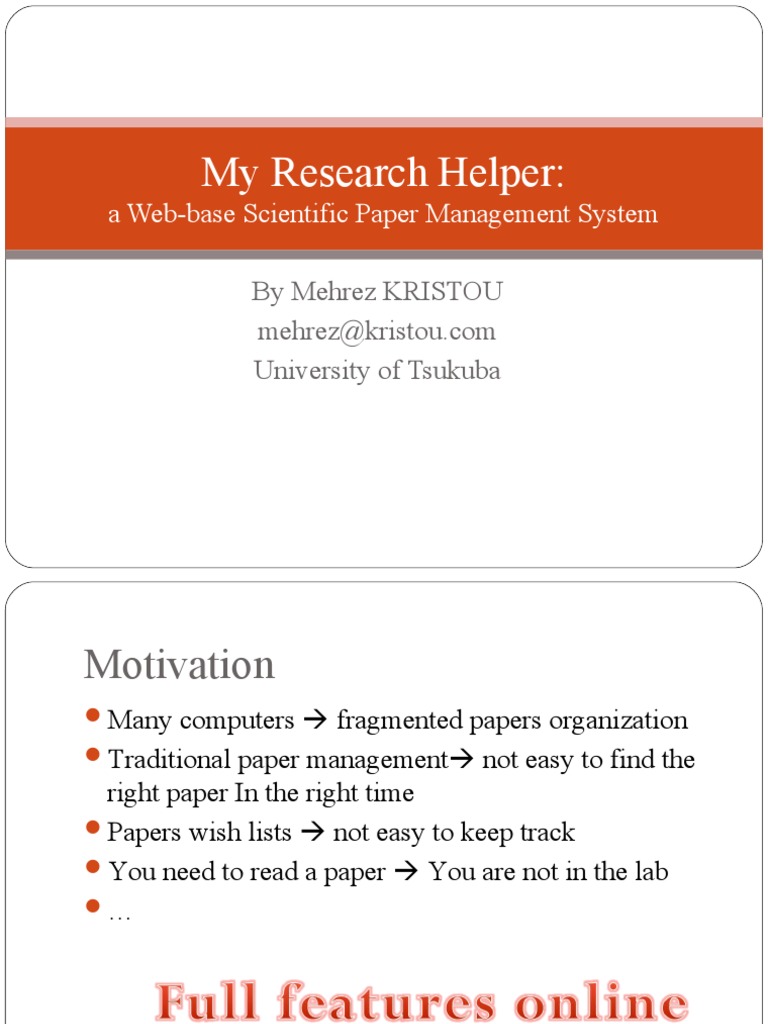 My Research Helper:: A Web-Base Scientific Paper Management System ...