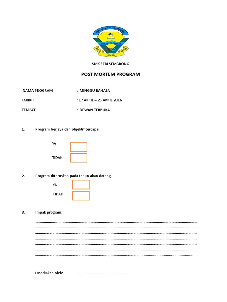 Borang Penilaian Murid Dan Post Mortem Program | PDF