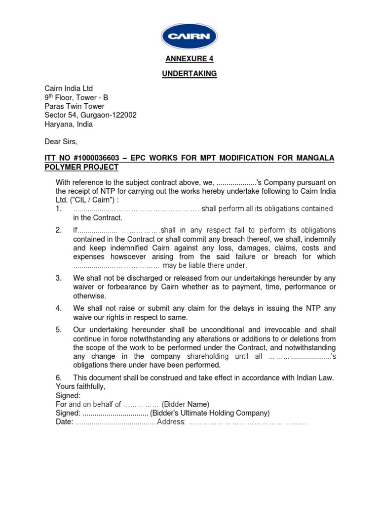 Annexure 4 - Undertaking | PDF