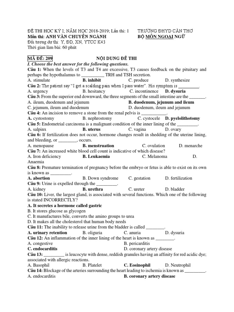 FILE - 20191227 - 140801 - 4. Đề-thi-HKI-avcn K43 | PDF | Heart | Stroke