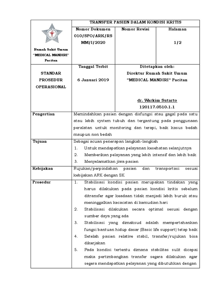 Spo Pasien Dalam Kondisi Kritis | PDF