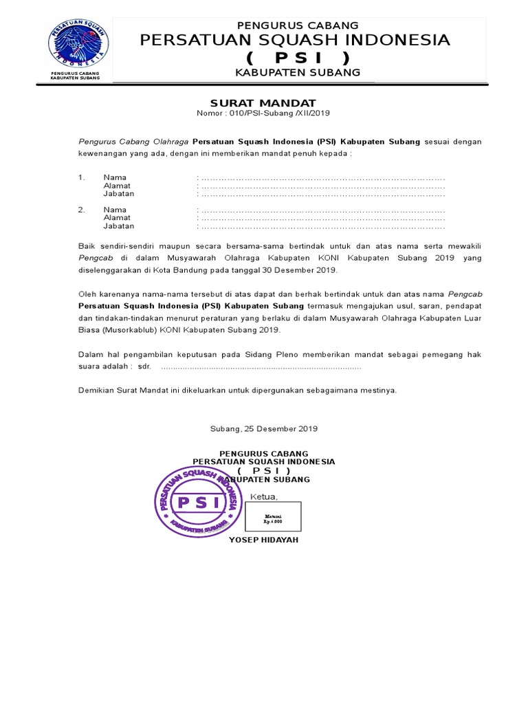 SURAT MANDAT - Koni | PDF