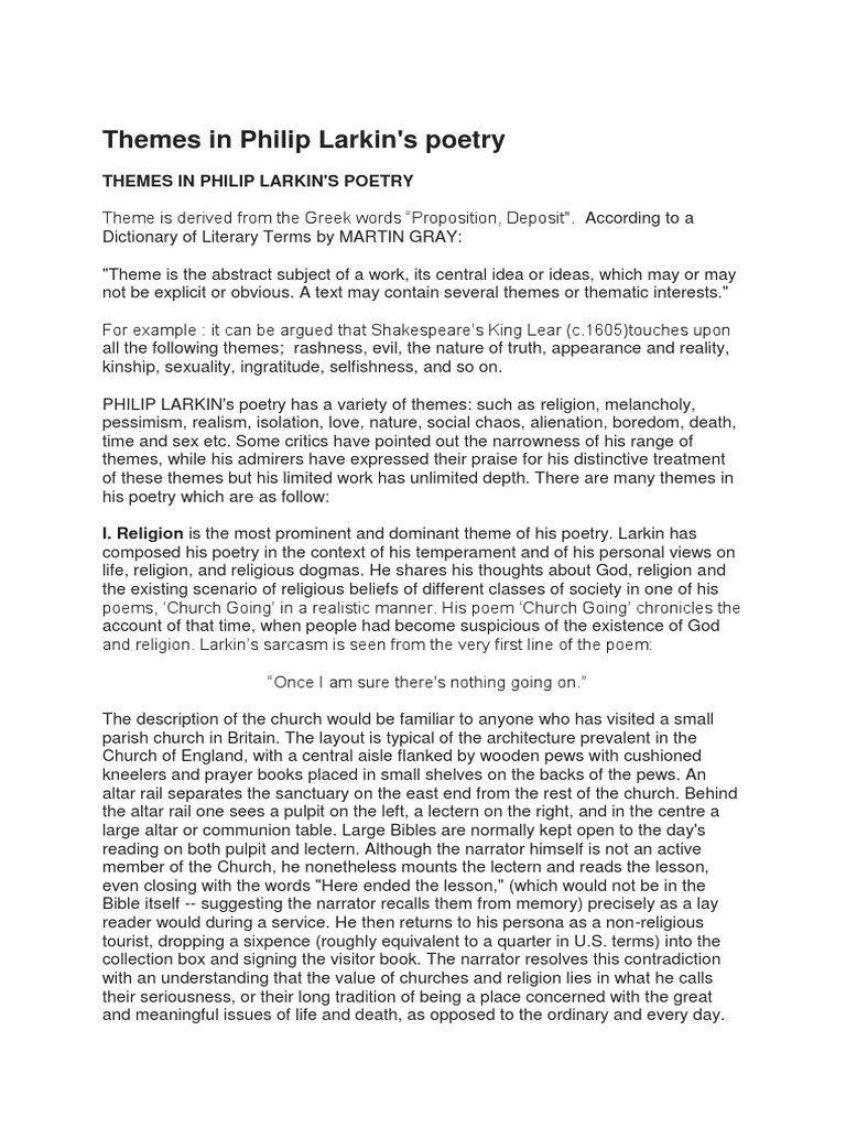 Themes in Philip Larkin | PDF | Pulpit | Pessimism