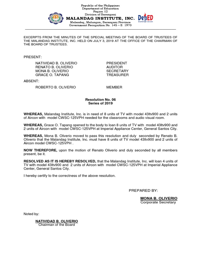 Board Resolution Reactivate | PDF | Financial Services | Banking
