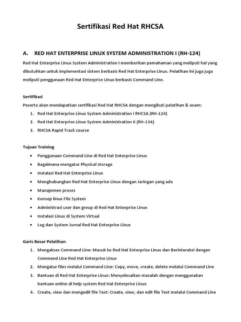 Sertifikasi Red Hat RHCSA | PDF