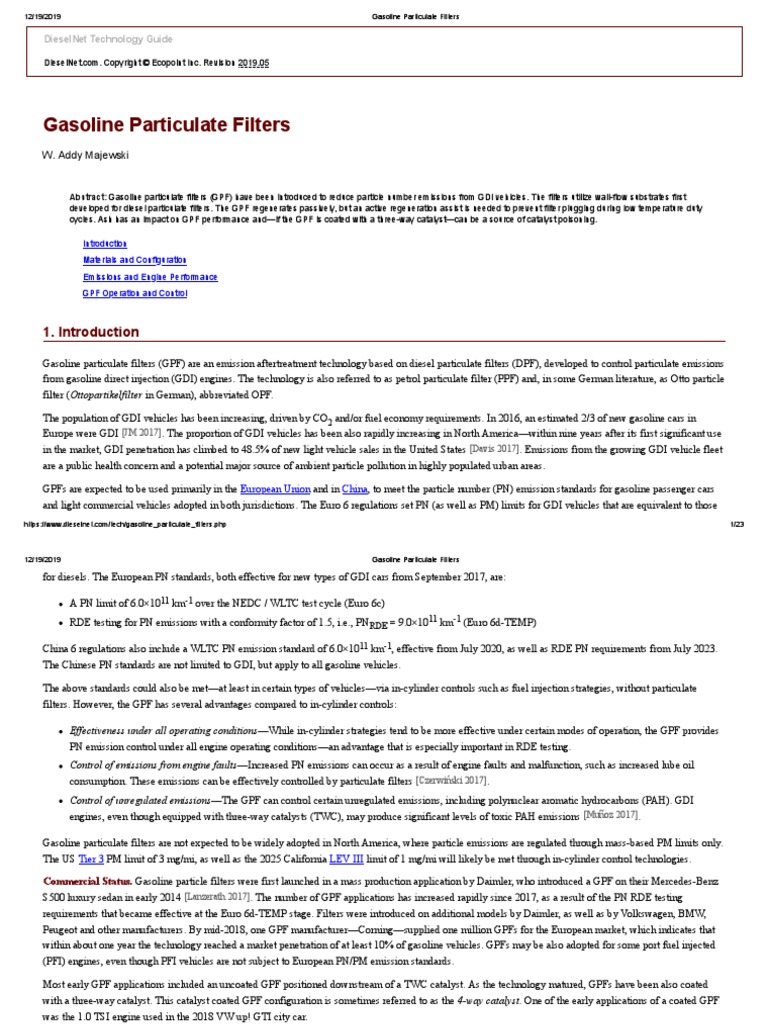 Gasoline Particulate Filters | PDF | Emission Standard | Chemistry