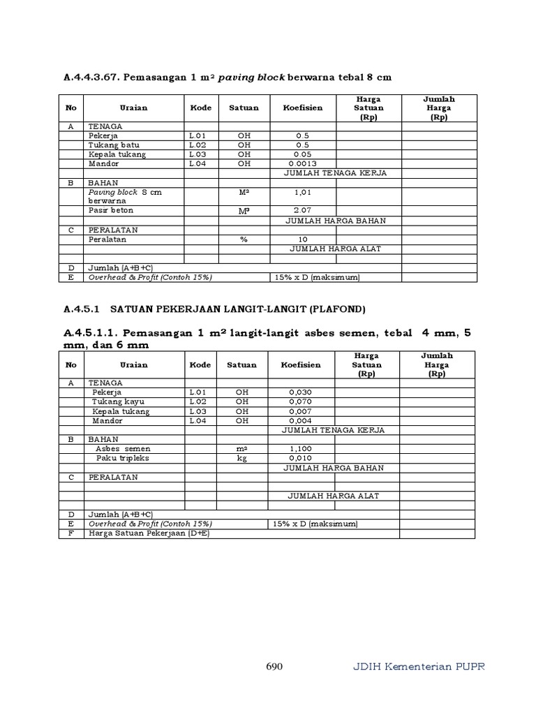 AHSP PU2016 - 4.5.1 Pekerjaan Langit-Langit (Plafon) | PDF