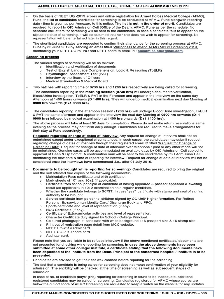 AFMC MBBS Merit List - Compressed | PDF | Tests | Medical Education