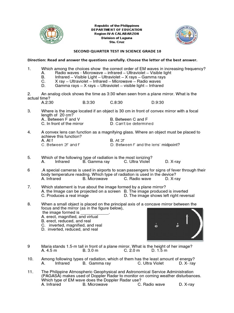 Grade 10 Science 2nd Quarter Exam | PDF | Mirror | Electric Generator