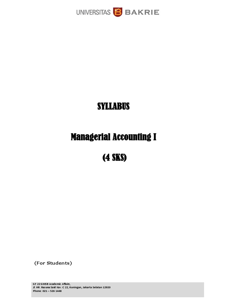 Managerial Accounting I Syllabus | PDF | Cost Accounting | Management ...