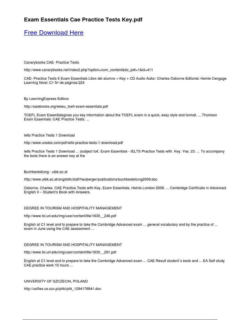 Exam Essentials Cae Practice Tests Essentials Cae Practice Tests Keypdf ...