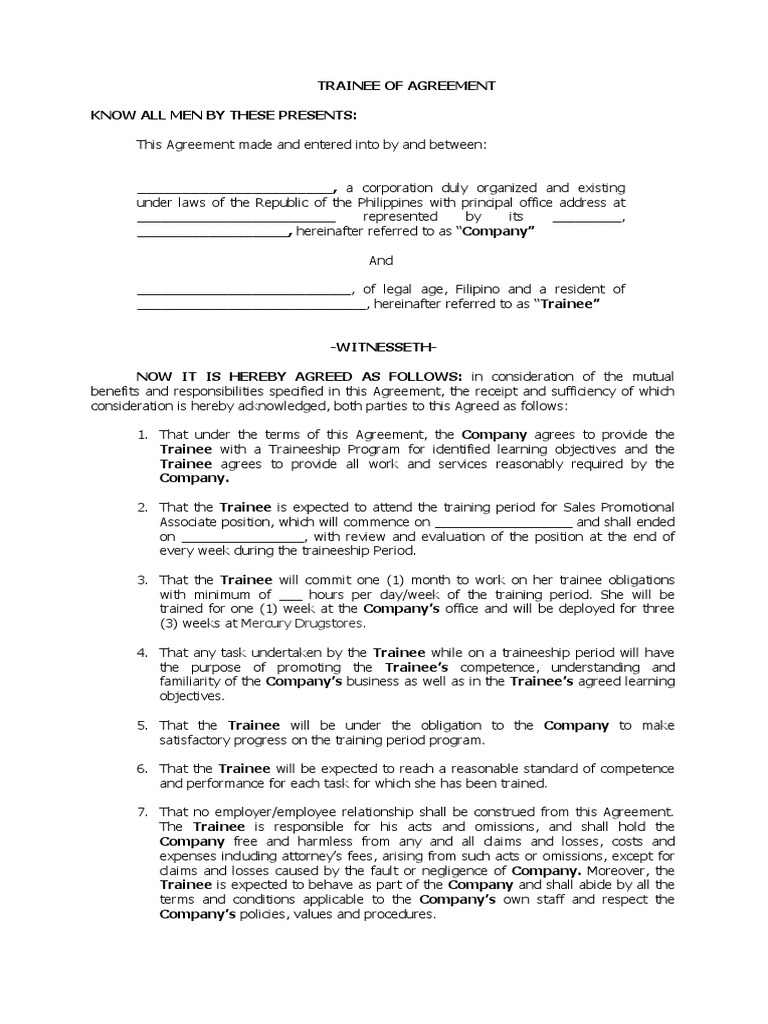 Trainee Agreement | PDF | Employment | Business