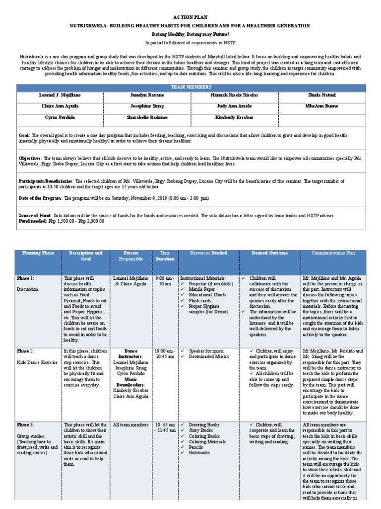 Action Plan Nutriskwela | PDF | Cognition | Psychological Concepts