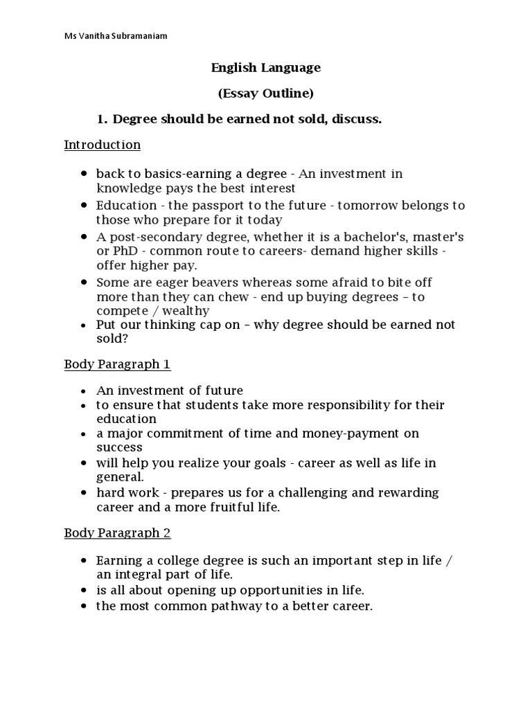 SPM Essay Outline 1 2019 | PDF