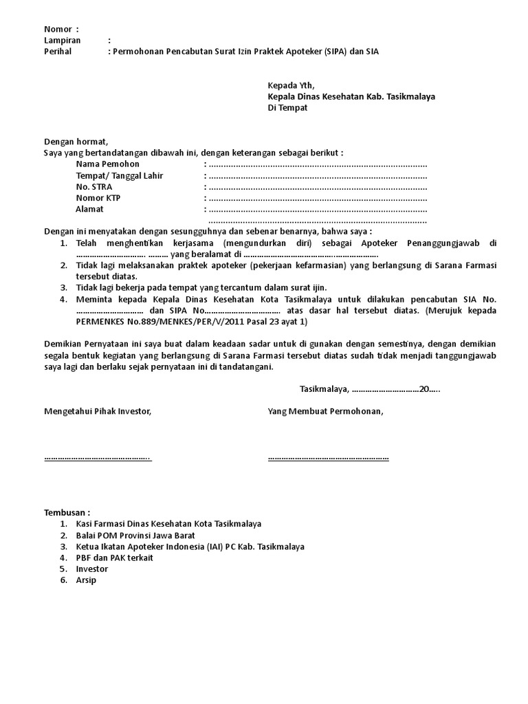 Surat Permohonan Pencabutan SIA Dan SIPA | PDF