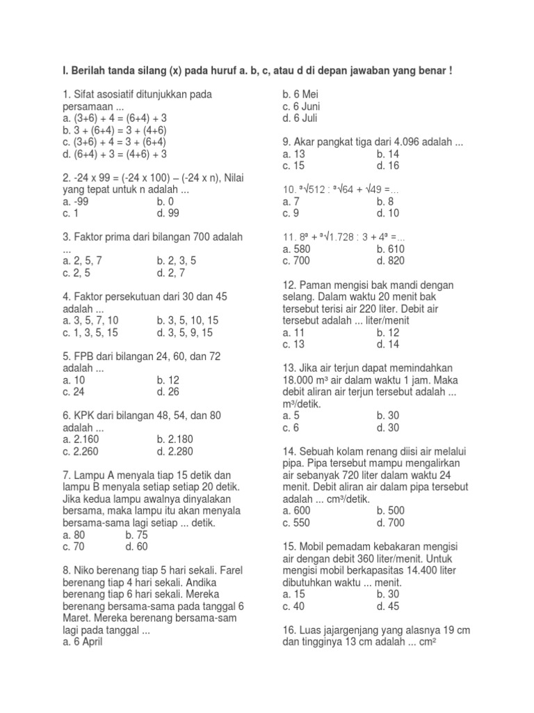 Soal MTK Kelas 6 | PDF