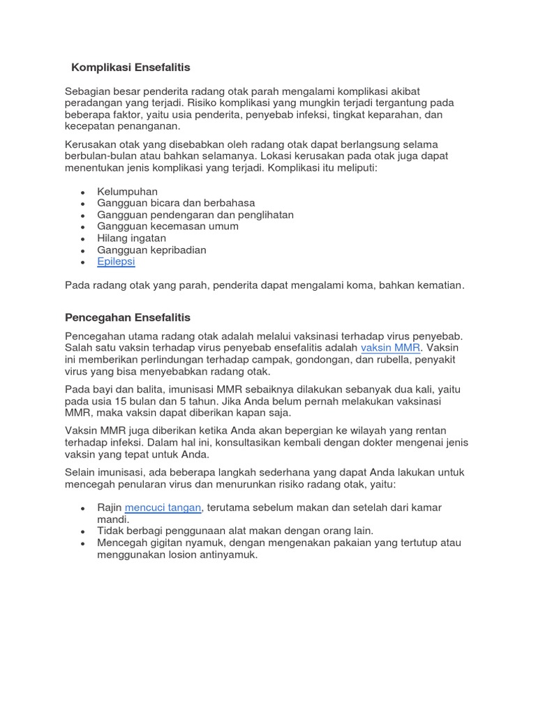 Komplikasi Ensefalitis | PDF
