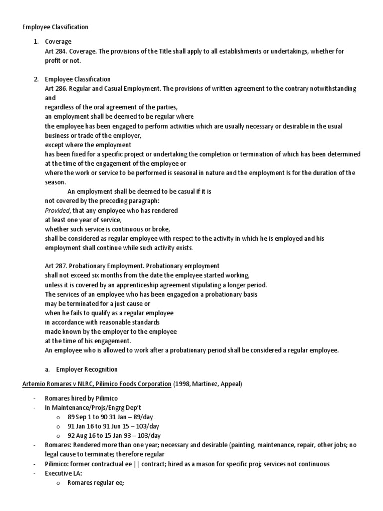 Labor - Employee Classification - Regular, Project Ees | PDF ...