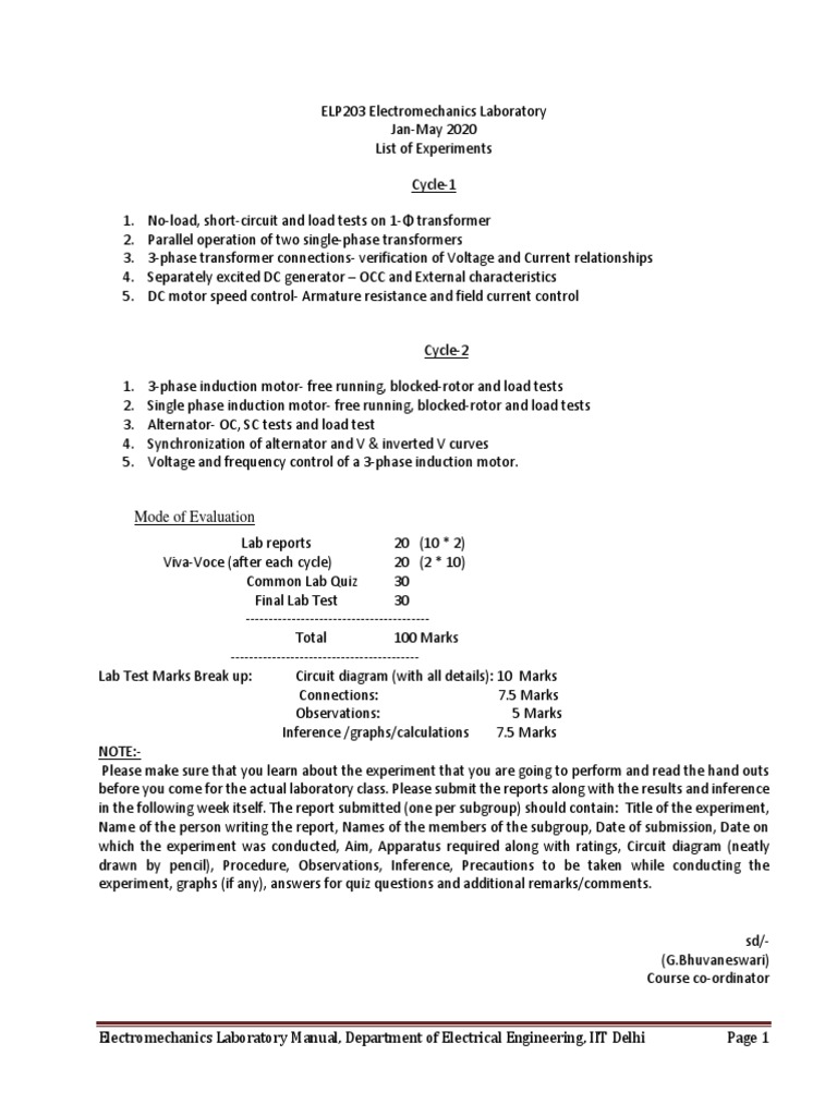 ELP203 Manual Cycle1 PDF | PDF | Electric Motor | Transformer