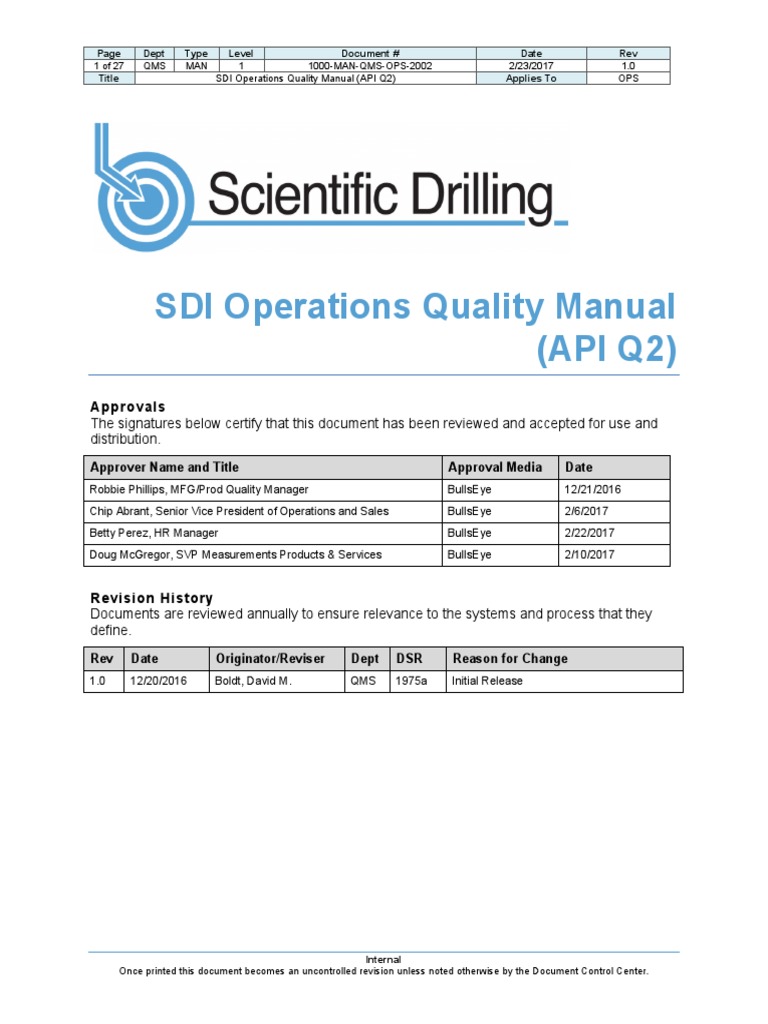 API Q2 SDI Operations Quality Manual 1000-MAN-QMS-OPS-20024 | PDF ...