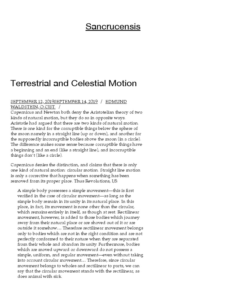 Terrestrial and Celestial Motion | PDF