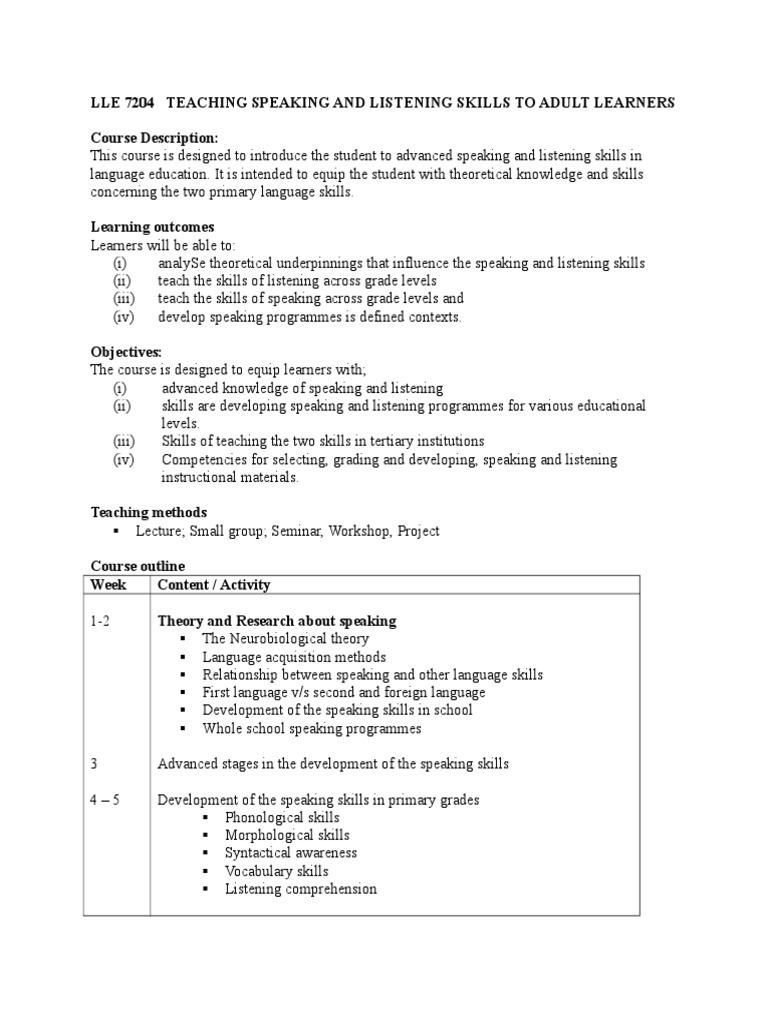 Teaching Speaking & Listening to Adults | PDF | Speech | Language Education
