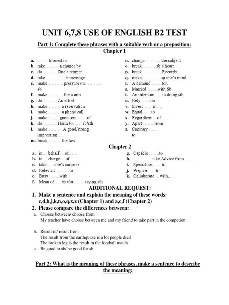 Use of English B2 Test Unit 6,7,8 | PDF | Silk | Textiles