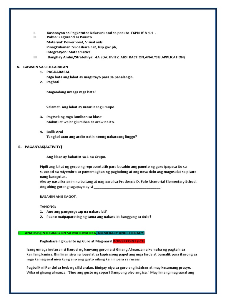 Cot 1 Filipino LP | PDF