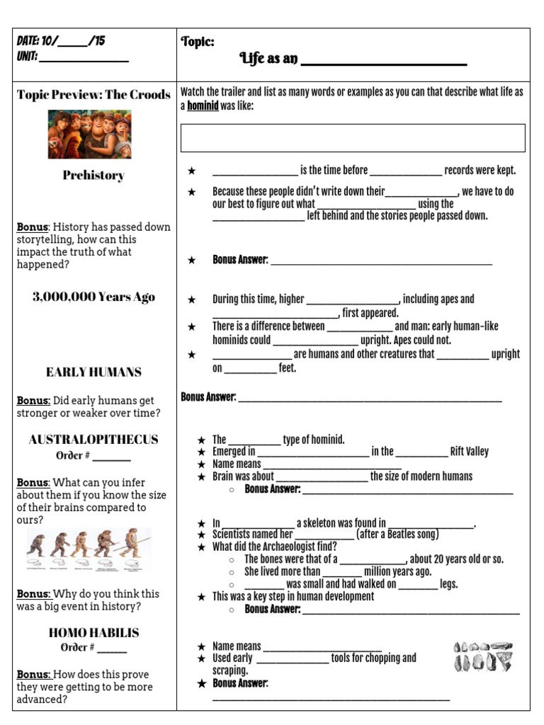 Unit 6 Introduction Guided Notes | PDF | Homo | Human Evolution