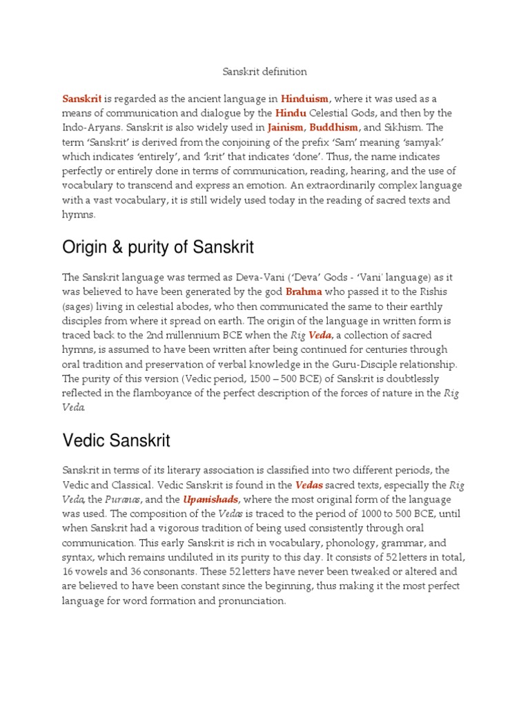 Sanskrit Definition | PDF | Sanskrit | Vedas