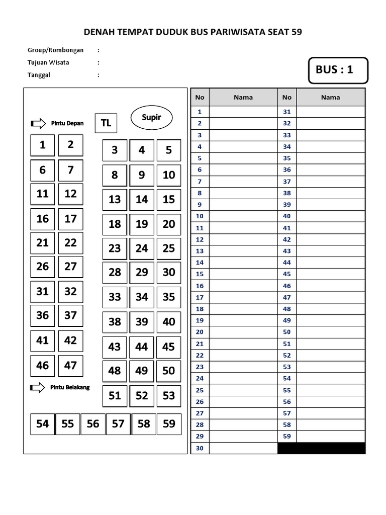 Denah Tempat Duduk Bus 59 Kursi | PDF