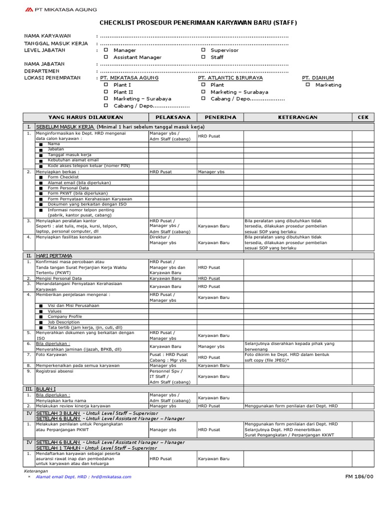 Checklist Penerimaan Karyawan Baru | PDF