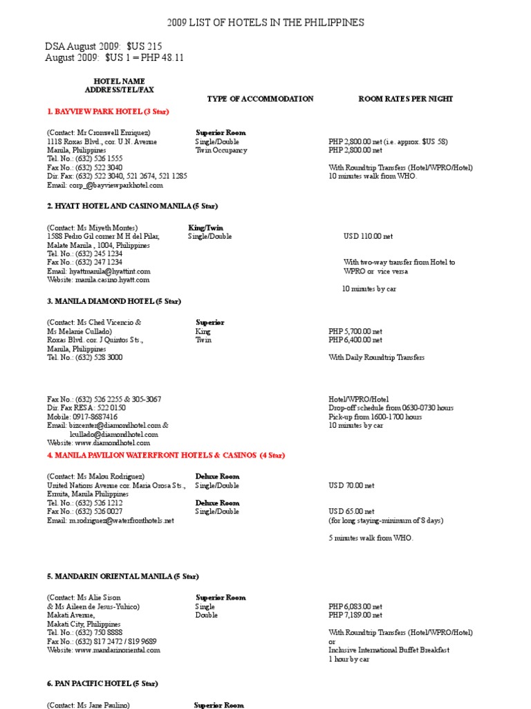 Manila Hotel Rates | PDF | Hospitality Industry | Hotel