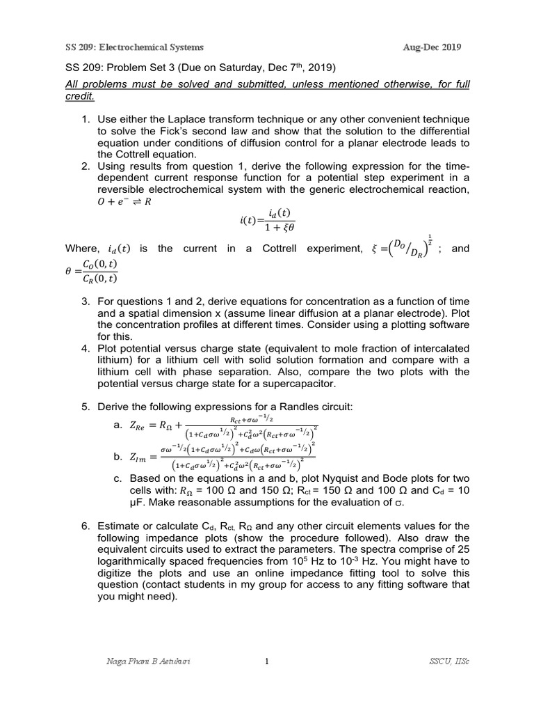 SS209 ProblemSet3 | PDF | Electrochemistry | Physics