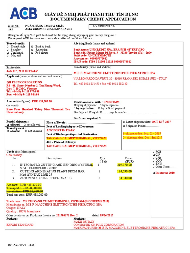 Application | PDF | Cargo | Letter Of Credit