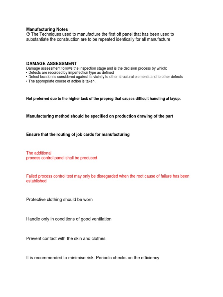 Manufacturing Notes | PDF