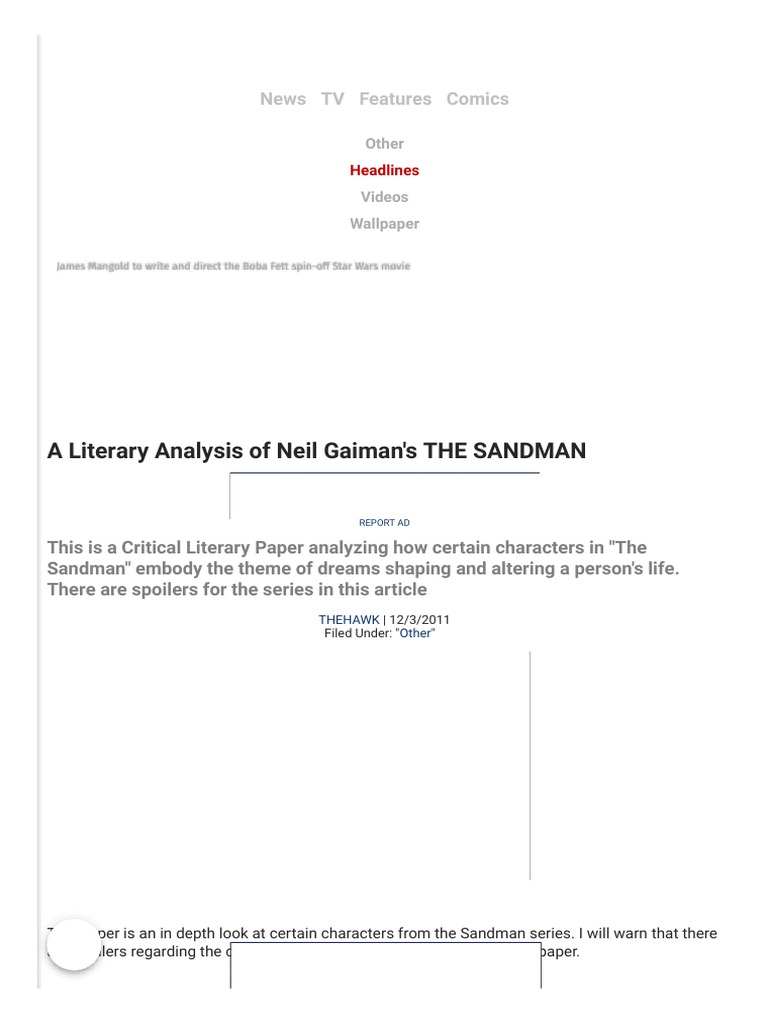 A Literary Analysis of Neil Gaiman's THE SANDMAN | PDF | Dream | Comics