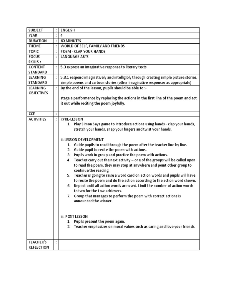 Language Art - Lesson Plan G5 | PDF | Language Arts & Discipline