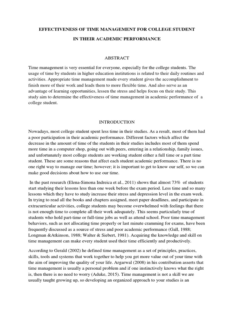 Time Management's Impact on College Success | PDF | Time Management ...