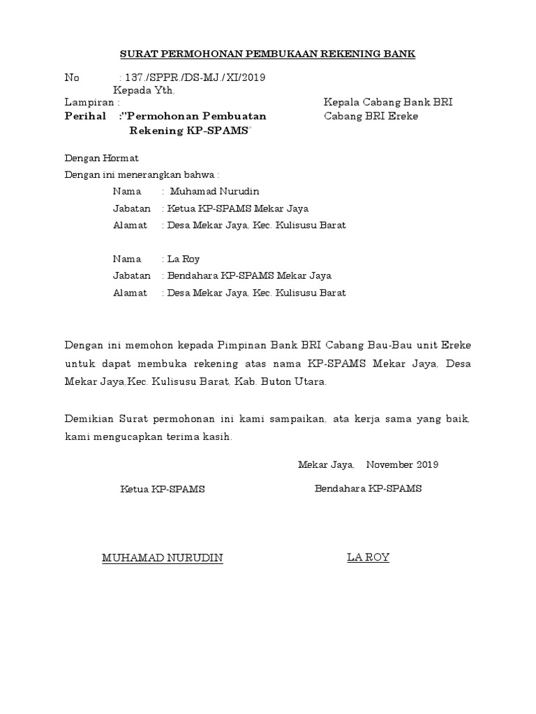 Surat Permohonan Bank Bri | PDF