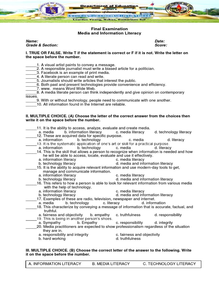 Final Exam in Media and Information Literacy | PDF | Information ...